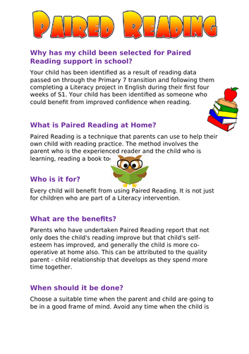 Paired Reading for Parents Information sheet | Teaching Resources