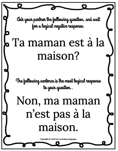 50 French Simple Negation Speaking and Listening Cards | Teaching Resources