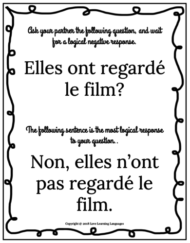 50 French Simple Negation Speaking and Listening Cards | Teaching Resources