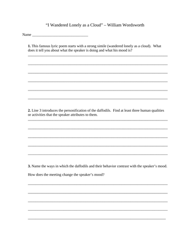 I wander'd lonely as a cloud (The Daffodils) William Wordsworth poetry ...