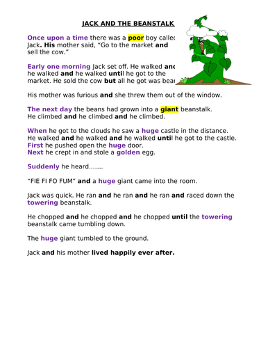 YEAR 1 and 2 - T4W TALK FOR WRITING JACK AND THE BEANSTALK TEXT KS1 ...