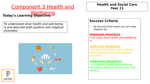 Health and well being lesson Component 3 BTEC H&SC | Teaching Resources