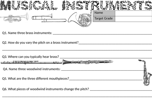 Musical Instrument Research Task (Easy Cover) | Teaching Resources