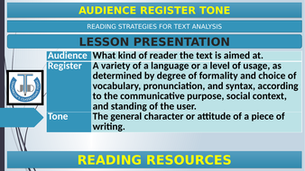 READING - AUDIENCE REGISTER TONE: LESSON PRESENTATION | Teaching Resources