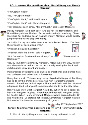 Horrid Henry Reading Comprehension | Teaching Resources