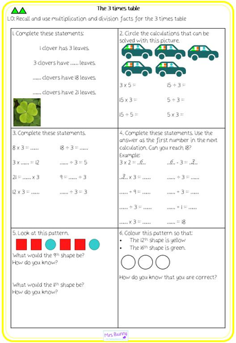 4. Multiplication and Division: the 3 times table worksheets (Y3 ...