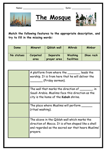 Features of a Mosque - 3-page activity booklet | Teaching Resources