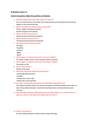 BIOLOGY GCSE REVISION QUESTIONS (5 RESOURCES) | Teaching Resources