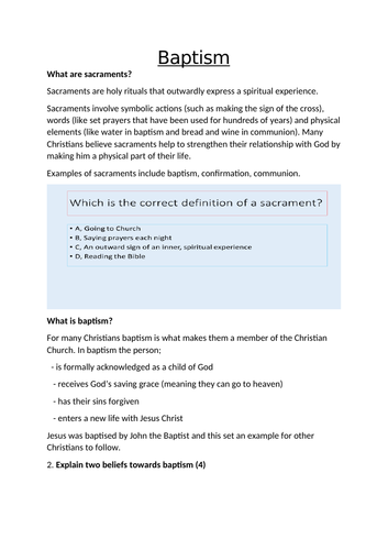 Christian practices - baptism | Teaching Resources