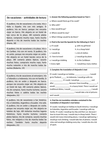 KS3 / 4 Spanish - Sentence builder on holidays in the conditional with ...