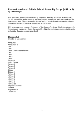 Roman Invasion of Britain Assembly Script (KS2/3) | Teaching Resources