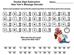 Double Digit Subtraction New Year's Math Activity: Message Decoder ...