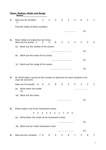 KS3/GCSE Maths Foundation Averages Test | Teaching Resources