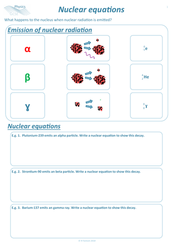 Nuclear equations worksheets and full answers | Teaching Resources