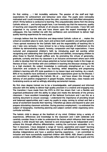 KS2 Catholic Teacher Personal Statement | Teaching Resources