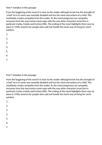 'Of Mice and Men' WJEC Lennie 20 mark character question | Teaching ...