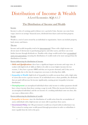 Distribution of Income and Wealth AQA AL Economics | Teaching Resources