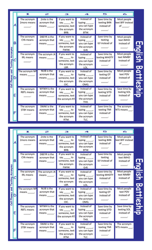 Cell Phones and Texting Acronyms Legal Size Text Battleship Game ...