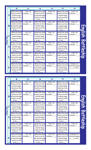 Telling Time Legal Size Text Battleship Game | Teaching Resources