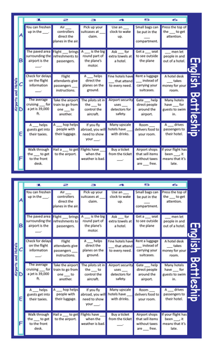 Airports and Hotels Legal Size Text Battleship Game | Teaching Resources