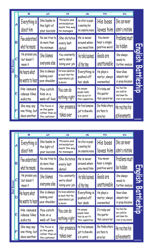 Bad Bosses are Bad Business Legal Size Text Battleship Game | Teaching ...