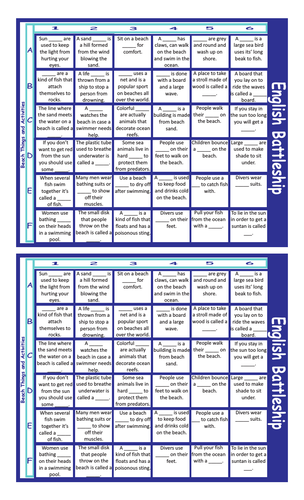 Beach Things and Activities Legal Size Text Battleship Game | Teaching ...