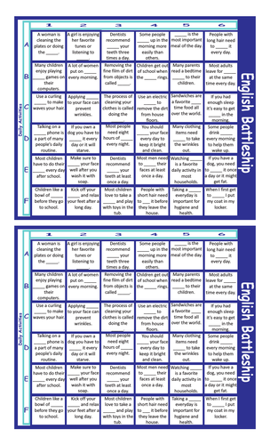 Daily Activities Legal Size Text Battleship Game | Teaching Resources