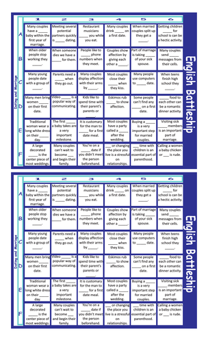Dating and Marriage Legal Size Text Battleship Game | Teaching Resources