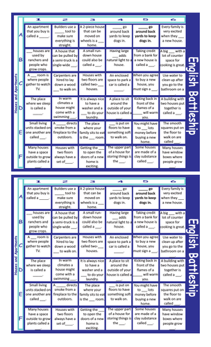 Houses and Apartments Legal Size Text Battleship Game | Teaching Resources
