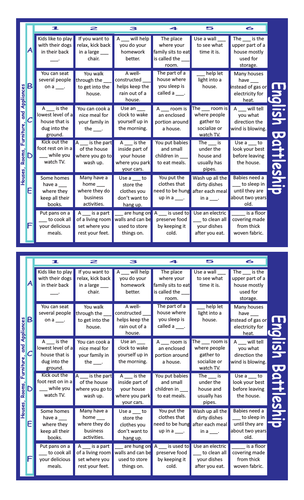Houses, Rooms, Furniture, and Appliances Legal Size Text Battleship ...