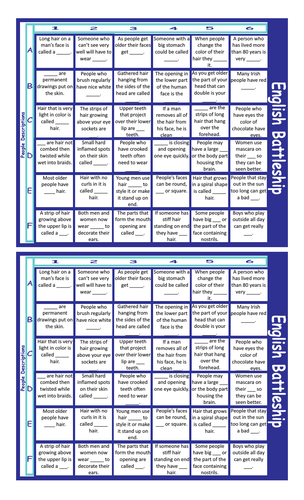 People Descriptions Legal Size Text Battleship Game | Teaching Resources