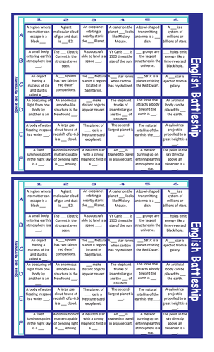 Space and Astronomy Legal Size Text Battleship Game | Teaching Resources