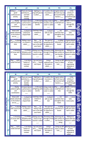 Sports and Exercise Legal Size Text Battleship Game | Teaching Resources