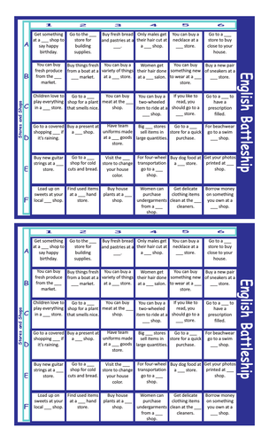 Stores and Shops Legal Size Text Battleship Game | Teaching Resources