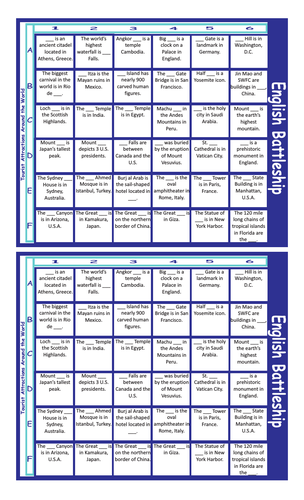 Tourist Attractions Around the World Legal Size Text Battleship Game ...
