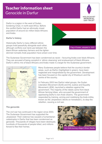 Teacher information sheet - The Genocide in Darfur | Teaching Resources