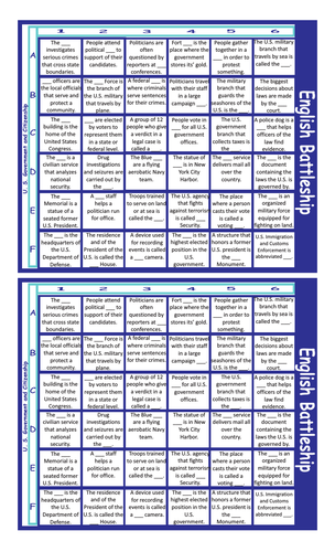 U. S. Government and Citizenship Legal Size Text Battleship Game ...