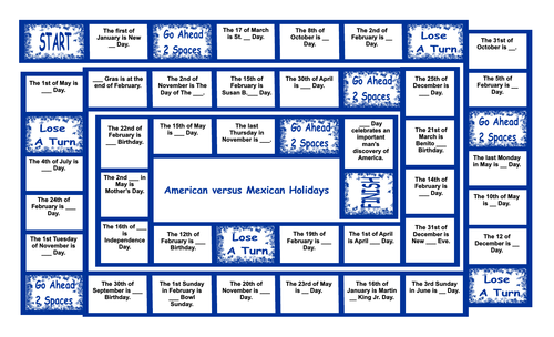 American versus Mexican Holidays Legal Size Text Board Game | Teaching ...