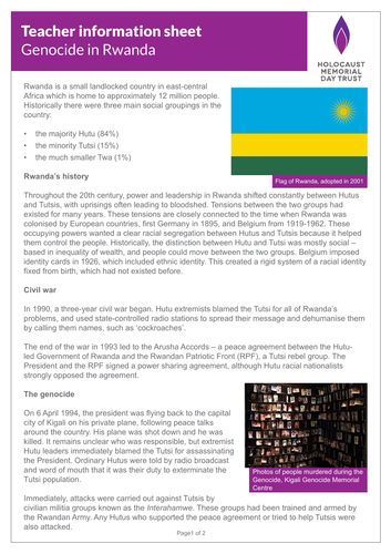 Teacher information sheet - The Genocide in Rwanda | Teaching Resources