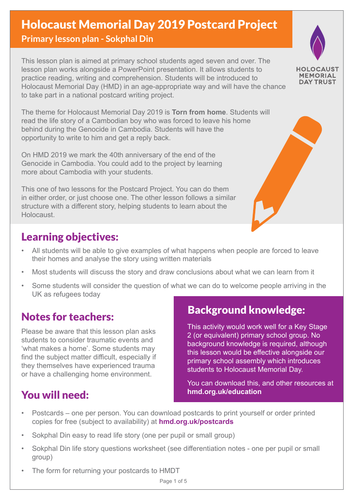 Holocaust Memorial Day Primary Postcard Project Lesson Plans | Teaching ...