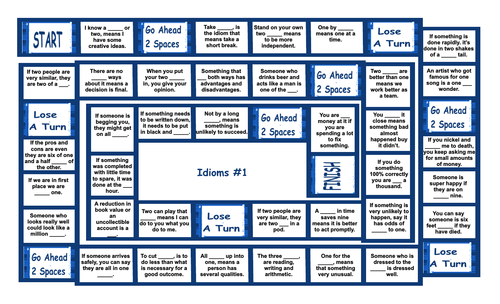 Idioms #1 Legal Size Text Board Game | Teaching Resources