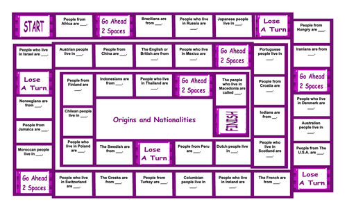 Origins and Nationalities Legal Size Text Board Game | Teaching Resources