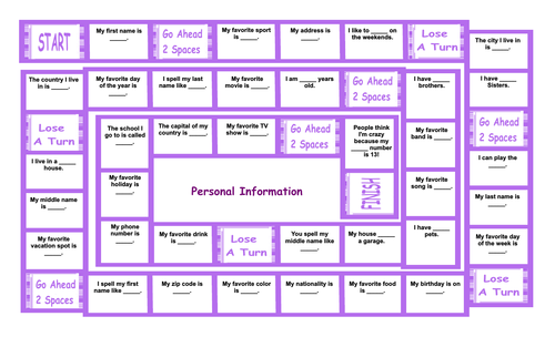 Personal Information Legal Size Text Board Game | Teaching Resources