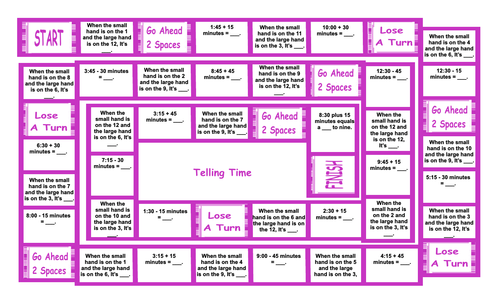 Telling Time Legal Size Text Board Game | Teaching Resources