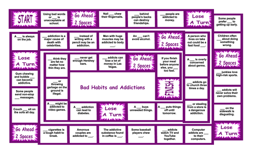 Bad Habits and Addictions Legal Size Text Board Game | Teaching Resources