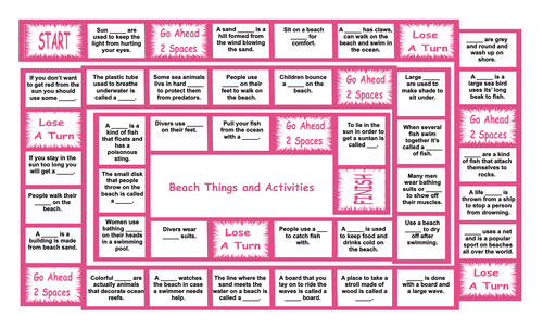 Beach Things and Activities Legal Size Text Board Game | Teaching Resources