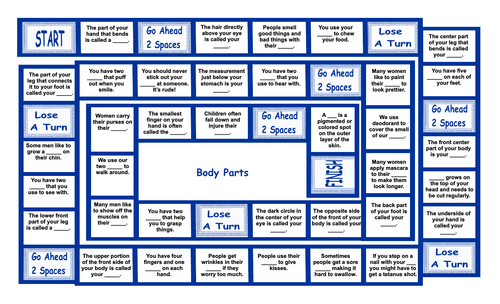Body Parts Legal Size Text Board Game | Teaching Resources