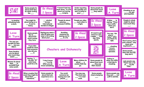 Cheaters and Dishonesty Legal Size Text Board Game | Teaching Resources