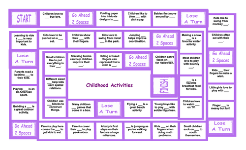 Childhood Activities Legal Size Text Board Game | Teaching Resources