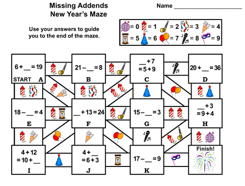 Missing Addends New Year's Math Maze | Teaching Resources